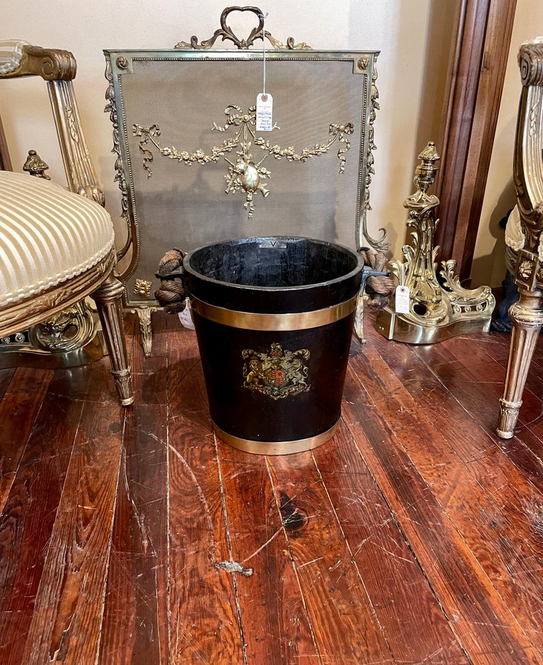 Antique English Oak and Brass Fire Bucket, City of London, circa 1840 ...