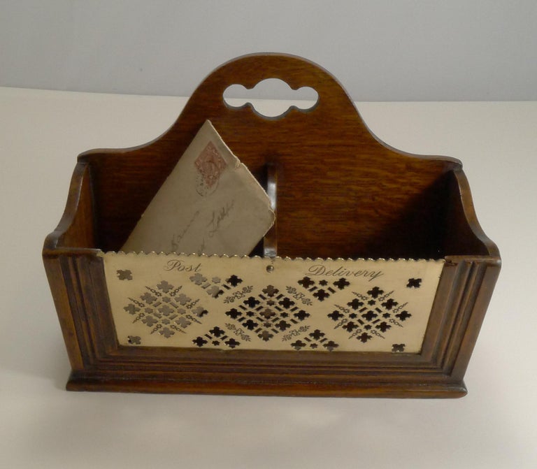 Antique English Oak and Brass Letter Box, Post and Delivery, circa 1890 ...