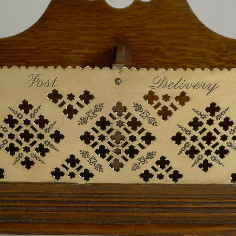 Antique English Oak and Brass Letter Box, Post and Delivery, circa 1890 ...