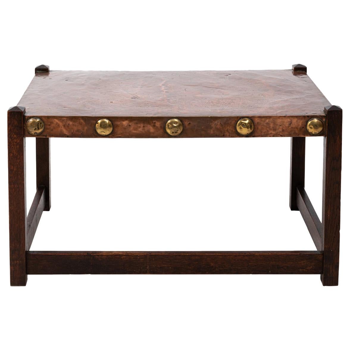 Antique English Oak and Copper Coffee Table at 1stDibs