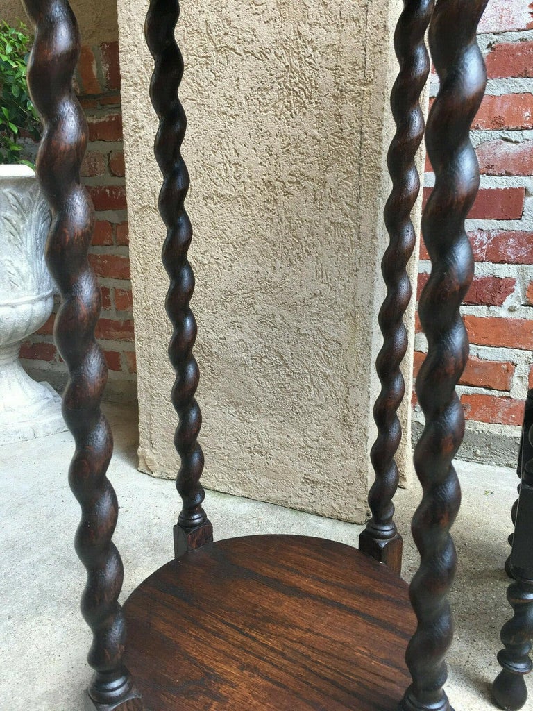 Antique English Oak Barley Twist Round Plant Stand Display Two-Tier ...