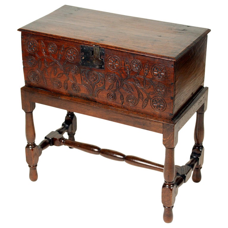 Antique English Oak Bible Box on Stand at 1stDibs