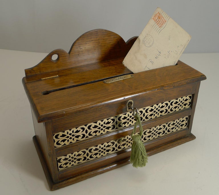 Antique English Oak and Brass Letters Box, circa 1890 at 1stDibs