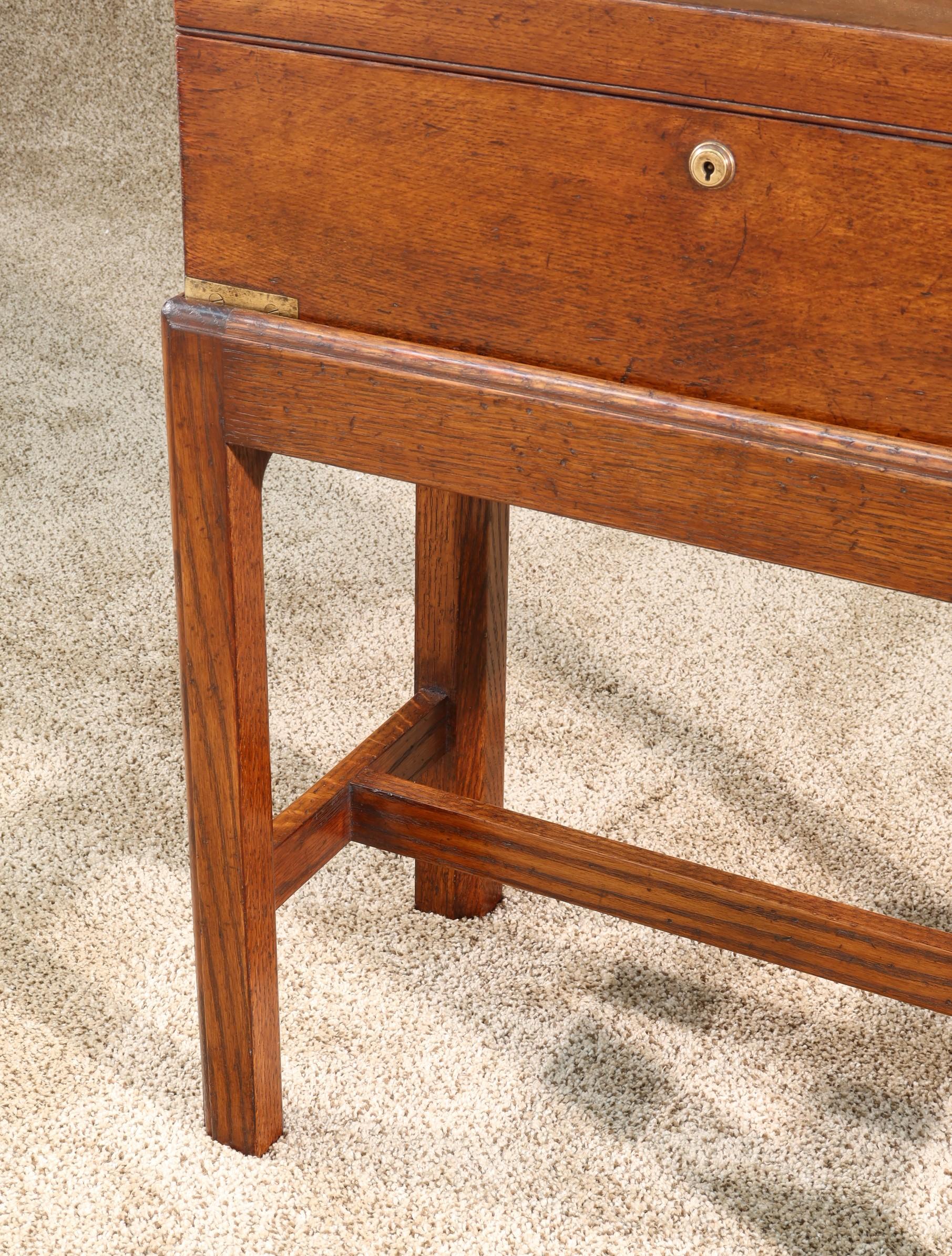 Antique English Oak Campaign Box with Lock and Key Mounted on a New ...
