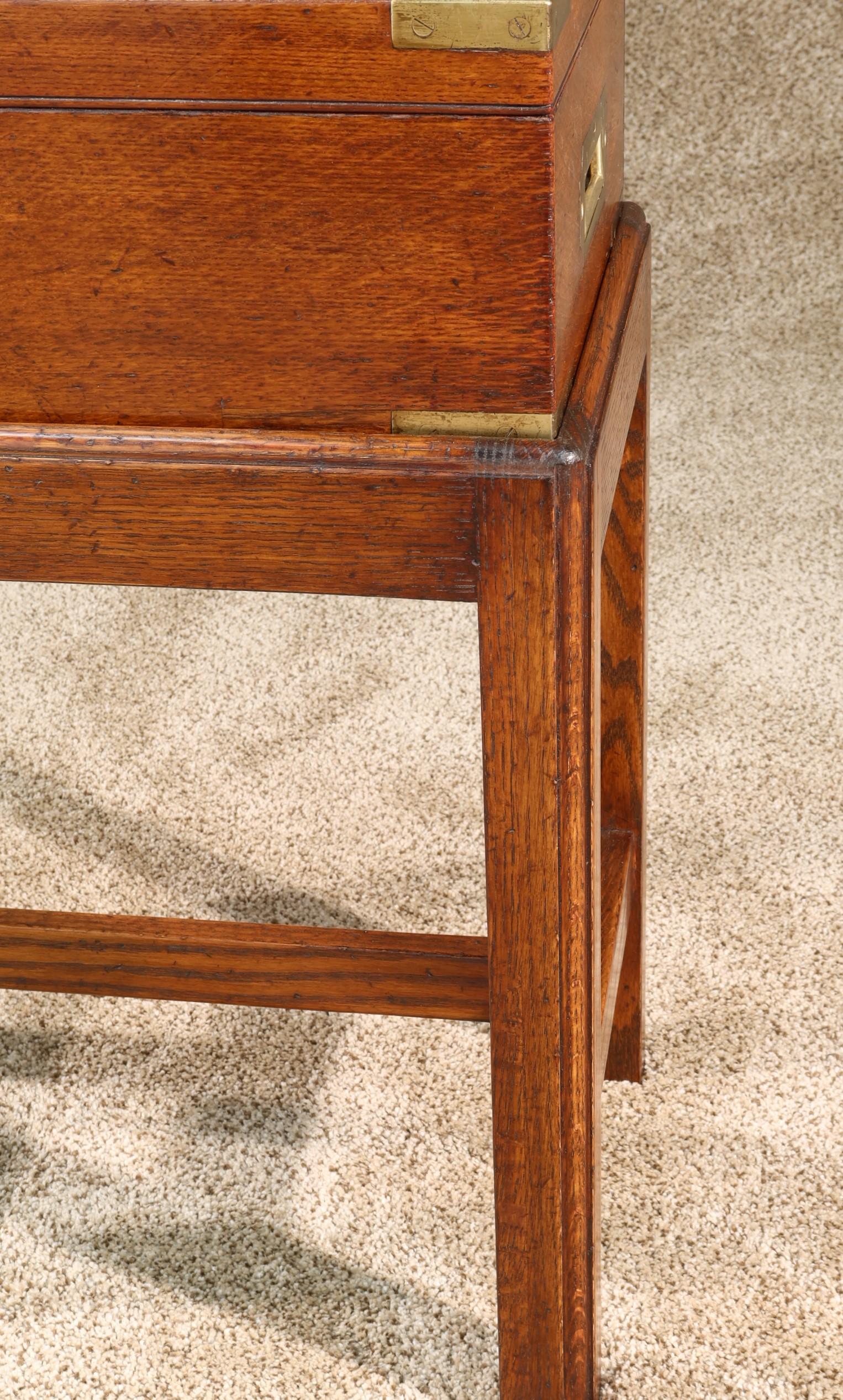 Antique English Oak Campaign Box with Lock and Key Mounted on a New ...