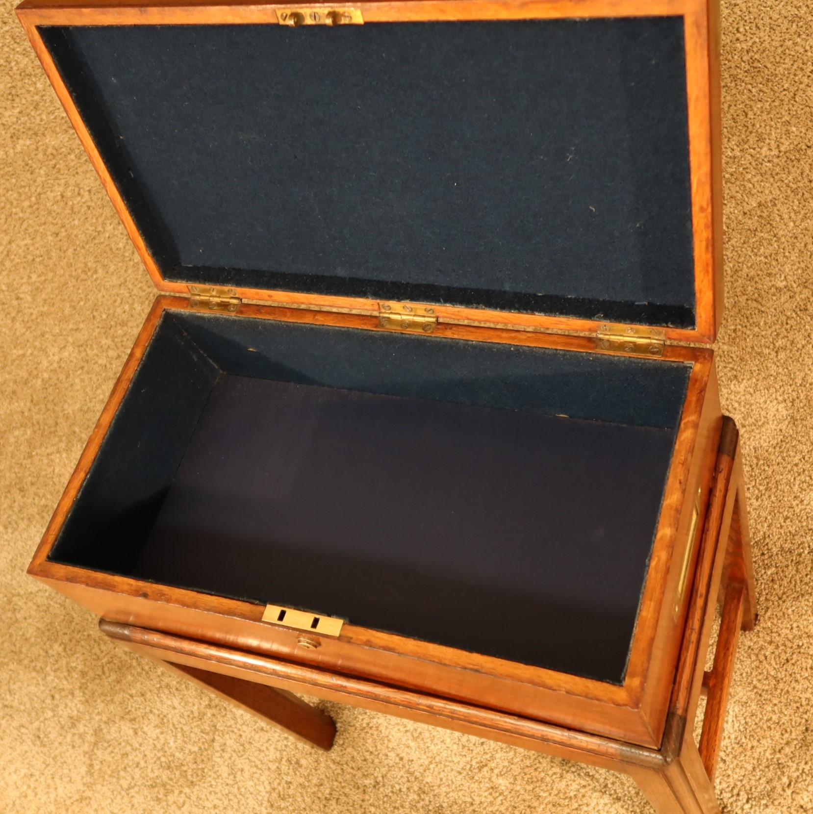 Antique English Oak Campaign Box with Lock and Key Mounted on a New ...
