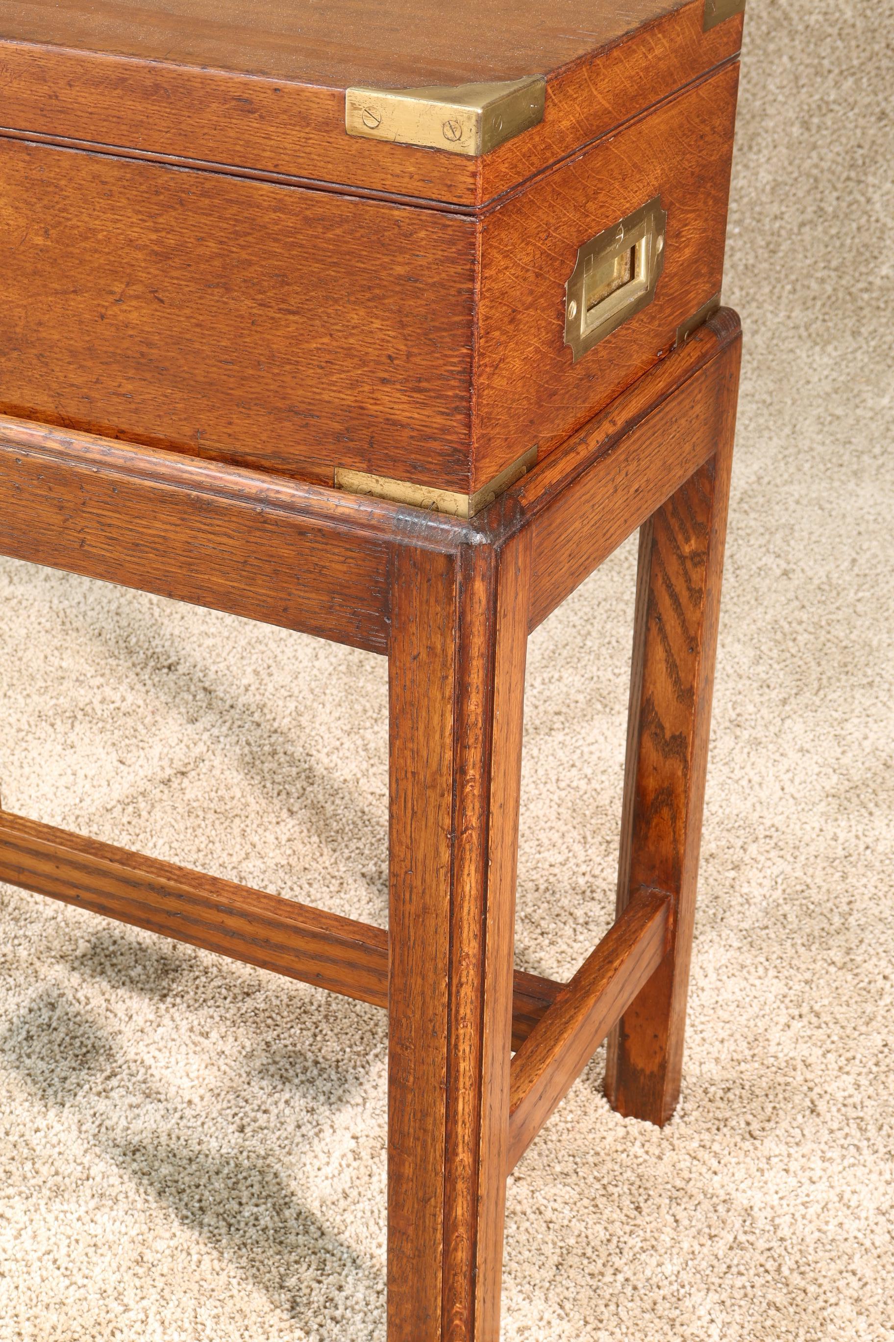 Antique English Oak Campaign Box with Lock and Key Mounted on a New ...