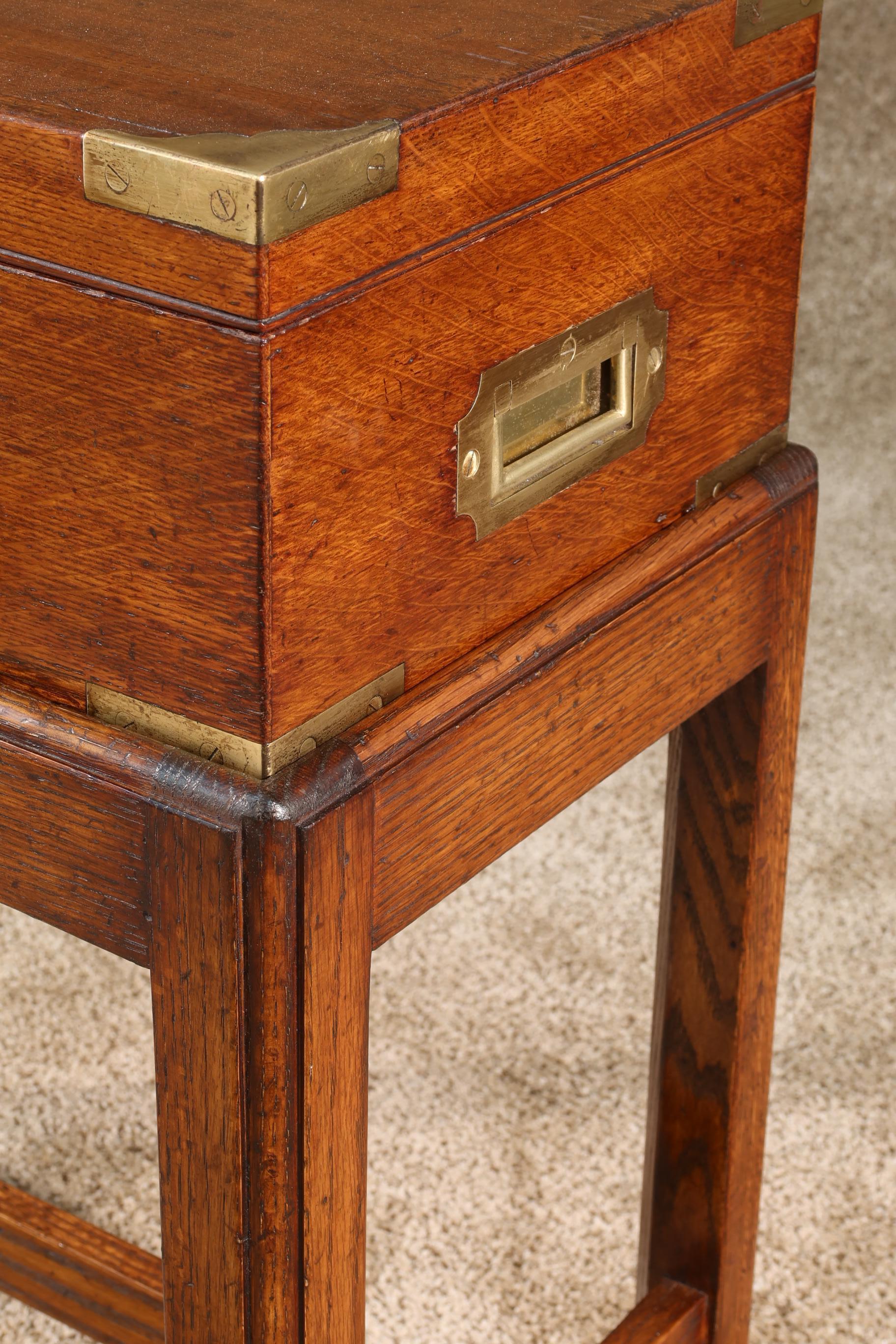 Antique English Oak Campaign Box with Lock and Key Mounted on a New ...