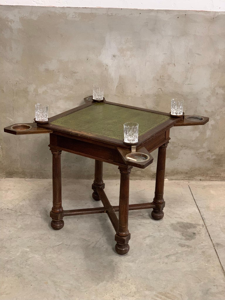 Antique English Oak Card Bridge Game Table, 1900 at 1stDibs