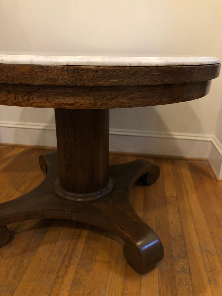 Antique English Oak Centre/Center Hall Table with Calcutta Marble Top ...