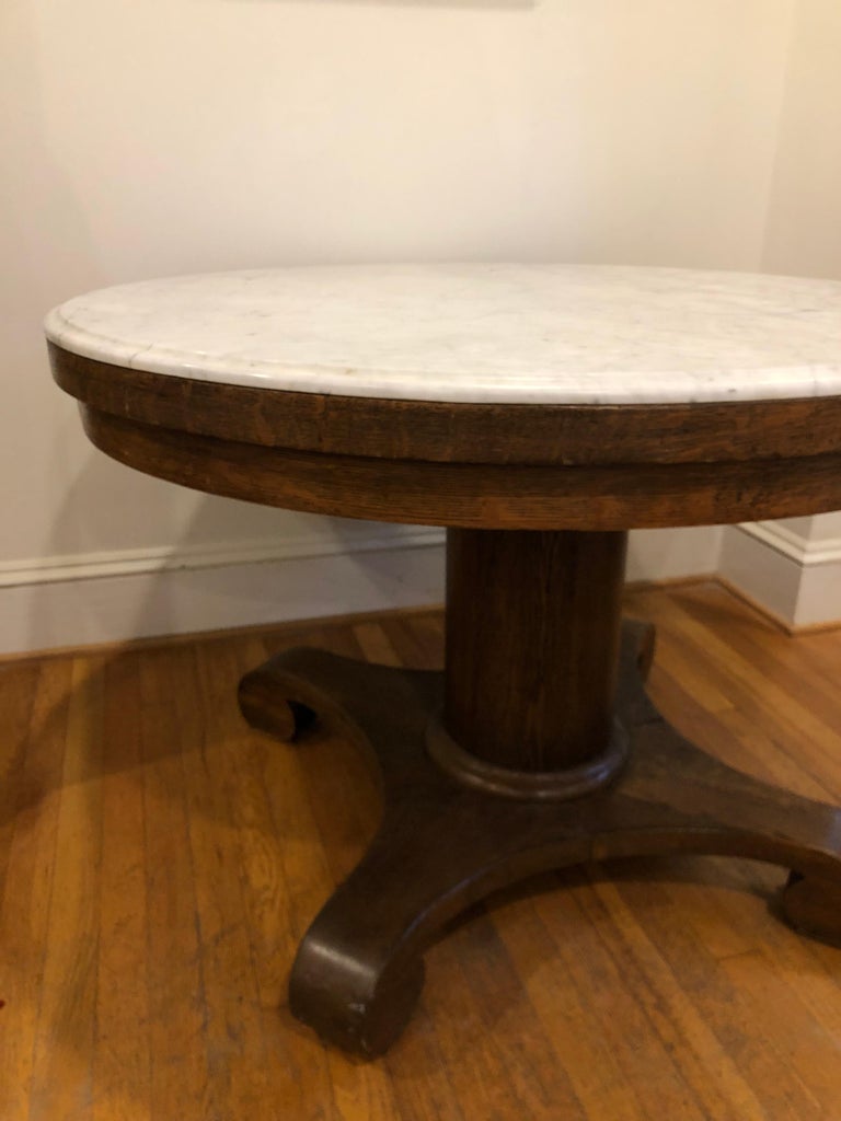 Antique English Oak Centre/Center Hall Table with Calcutta Marble Top ...