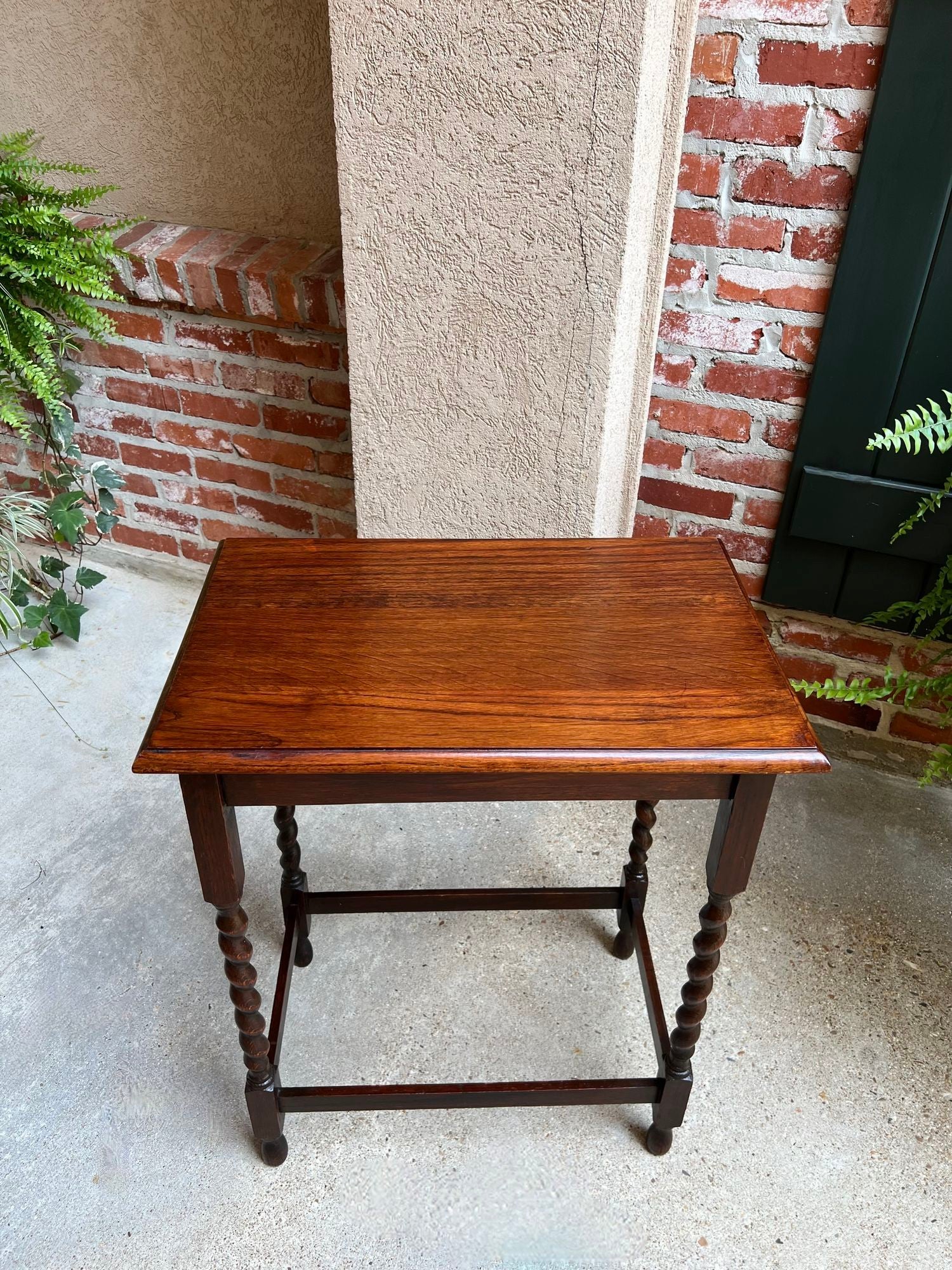 Antique English Oak End Side Lamp Table Barley Twist Rectangle Beveled ...