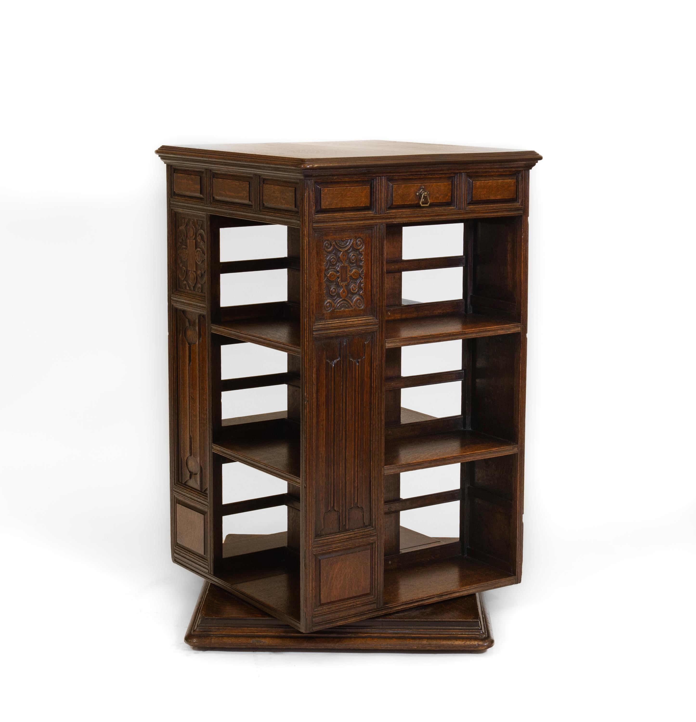 Antique English Oak Large Revolving Bookcase Colman's Mustard Family ...