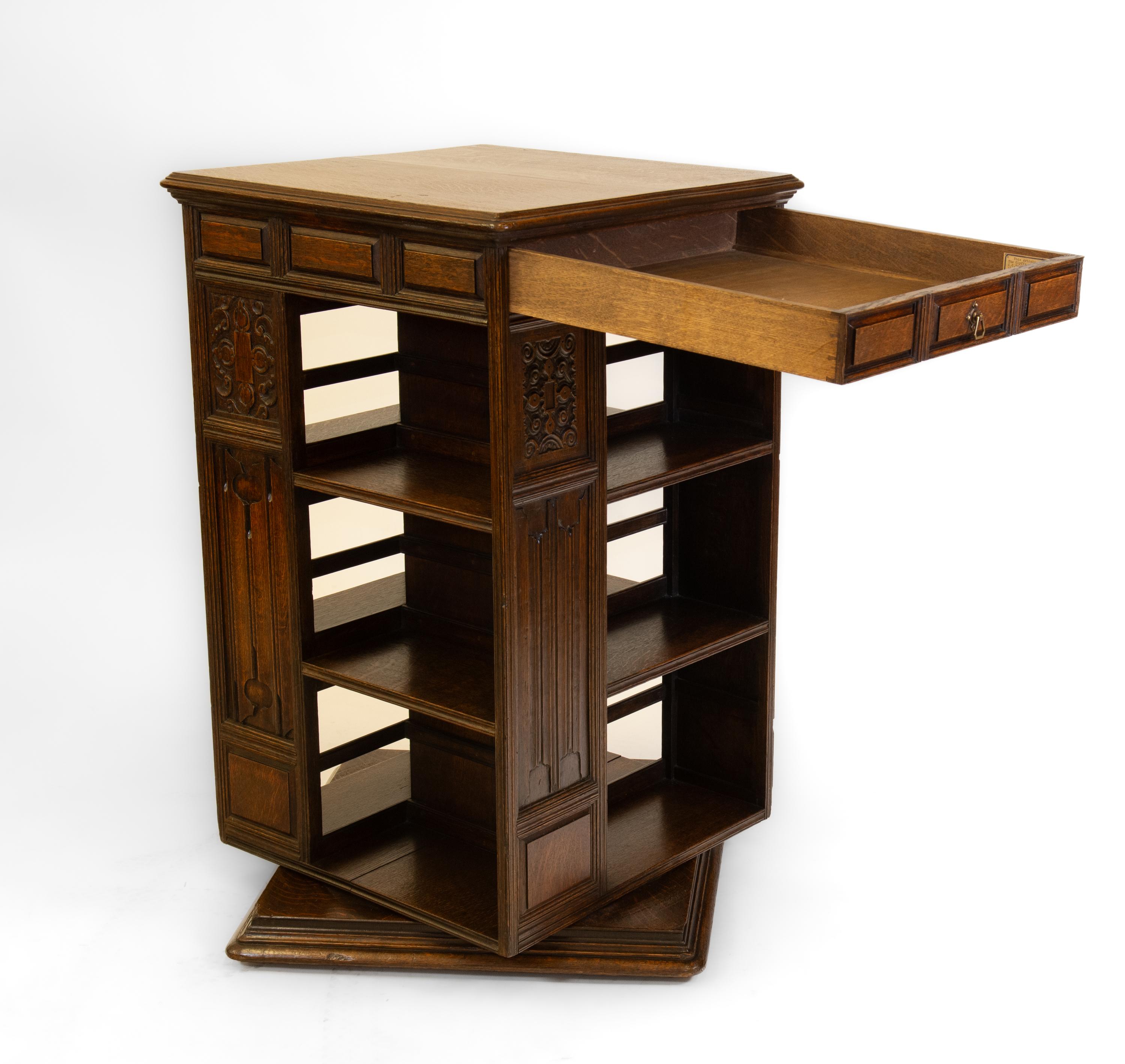 Antique English Oak Large Revolving Bookcase Colman's Mustard Family ...