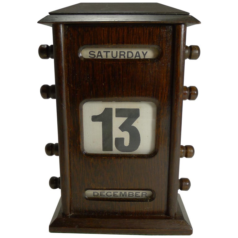 Antique English Oak Perpetual Desk Calendar, circa 1900 - Signed by ...