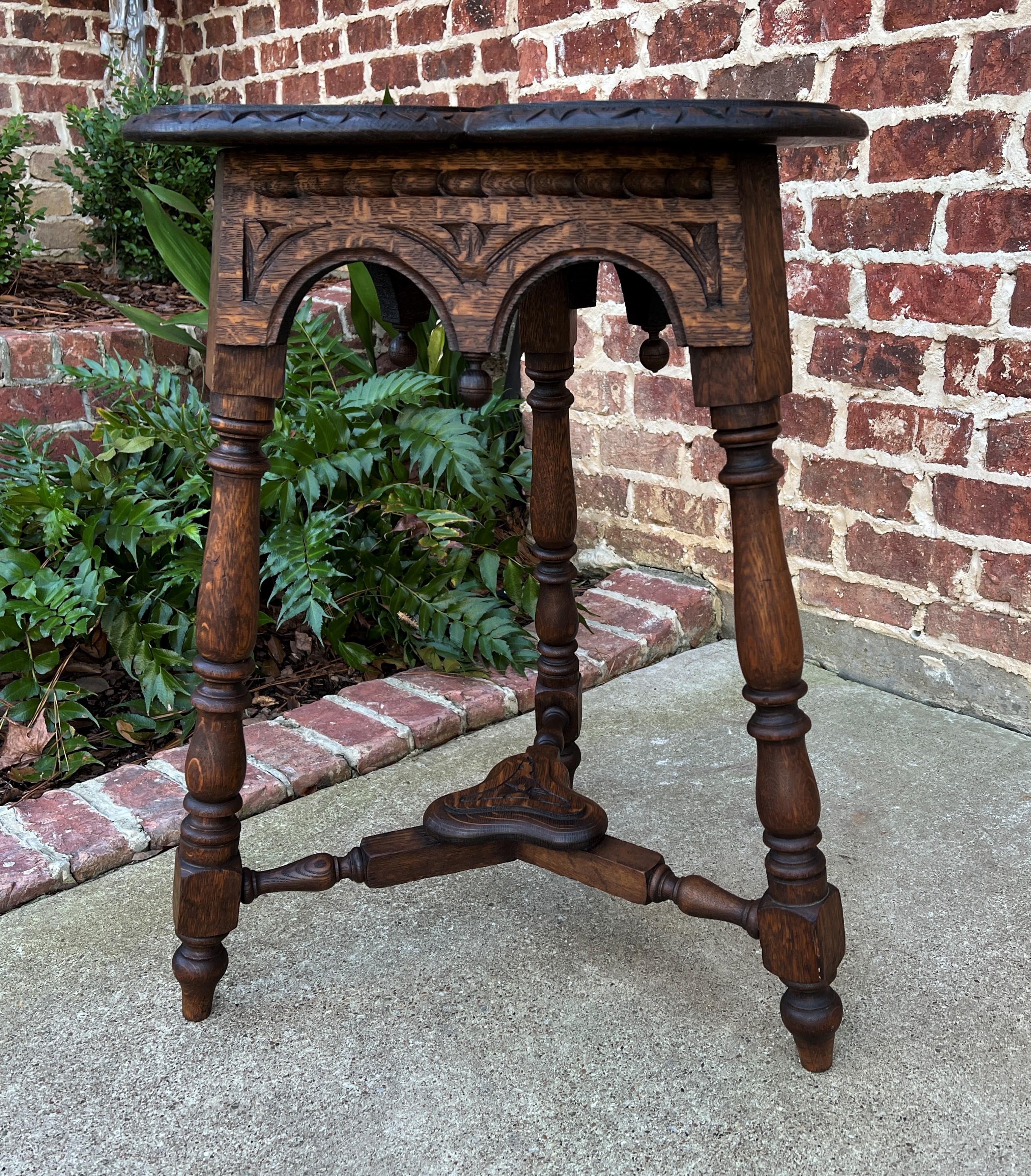 Antique English Oak Table Cloverleaf Tripod Highly Carved Side Table ...