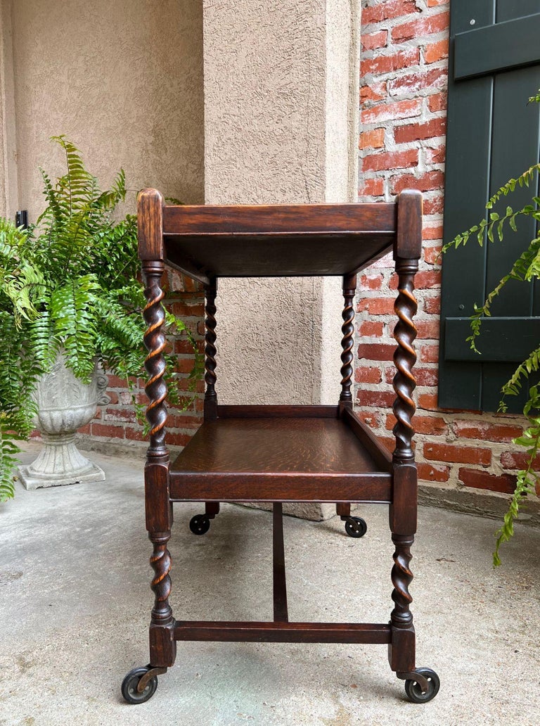 Antique English Oak Tea Trolley Drinks Wine Serving Cart Barley Twist ...