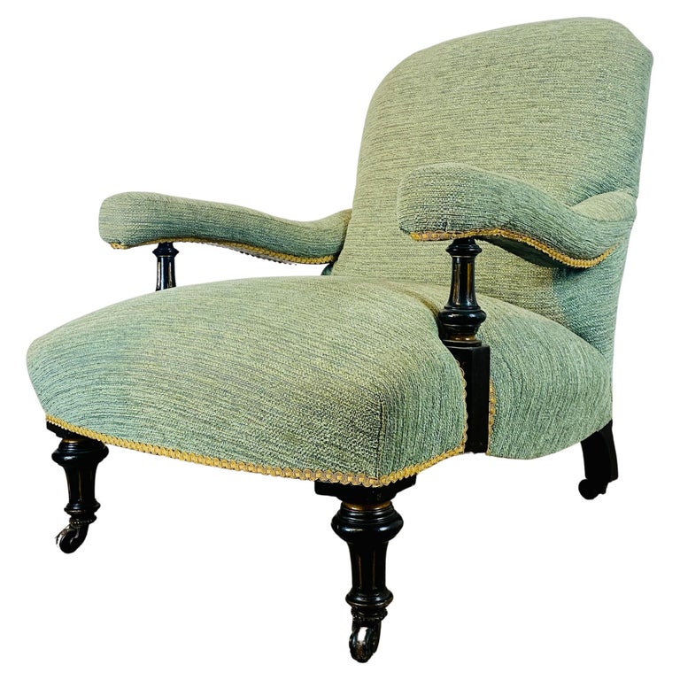 Antique English Open Arm Library Chair, 1880s For Sale at 1stDibs