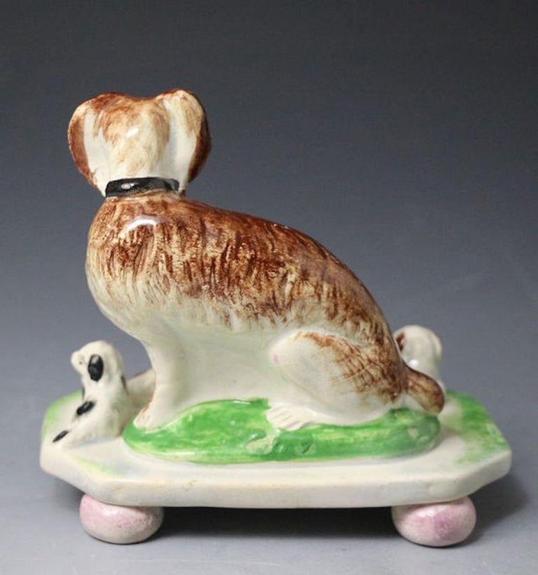 Antique English or Scottish Pottery Figure of a Spaniel with Four Pups ...