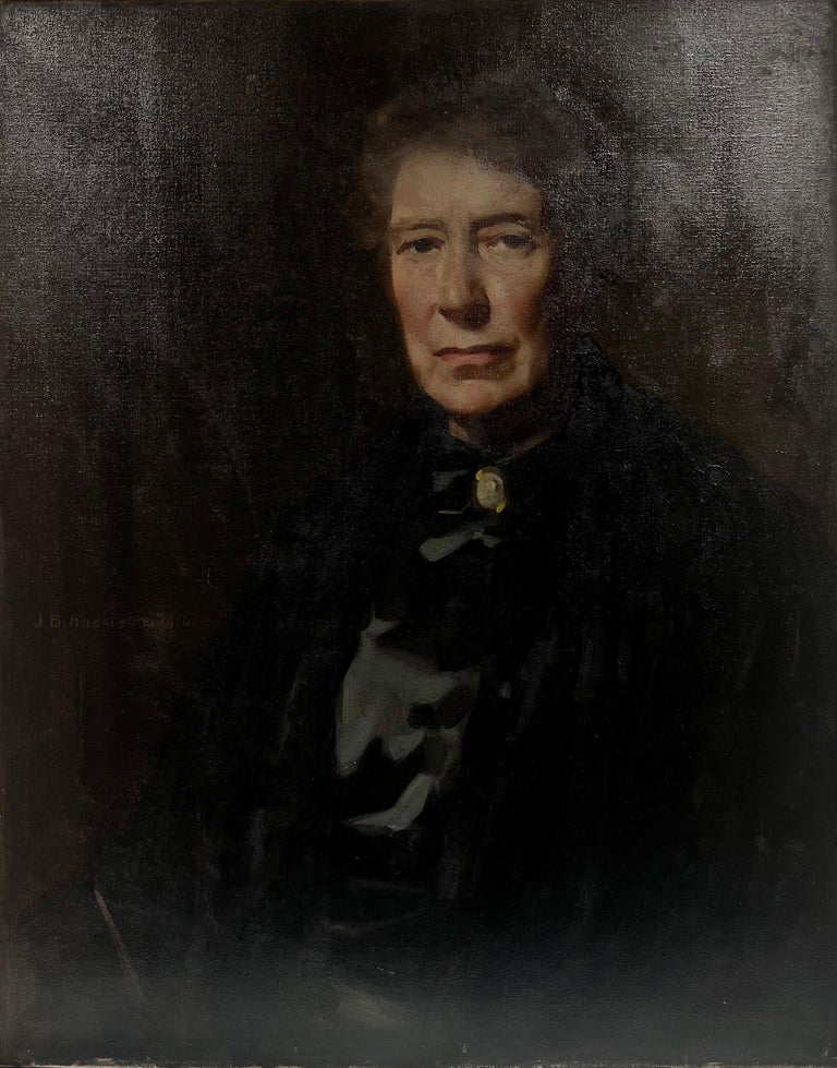 Antique English - Portrait of a Woman in Black Dress English Oil ...