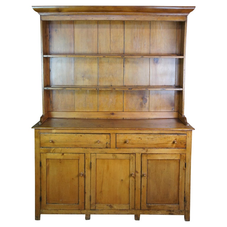 Antique English Pine Country Farmhouse Cupboard China Hutch Welsh Style ...