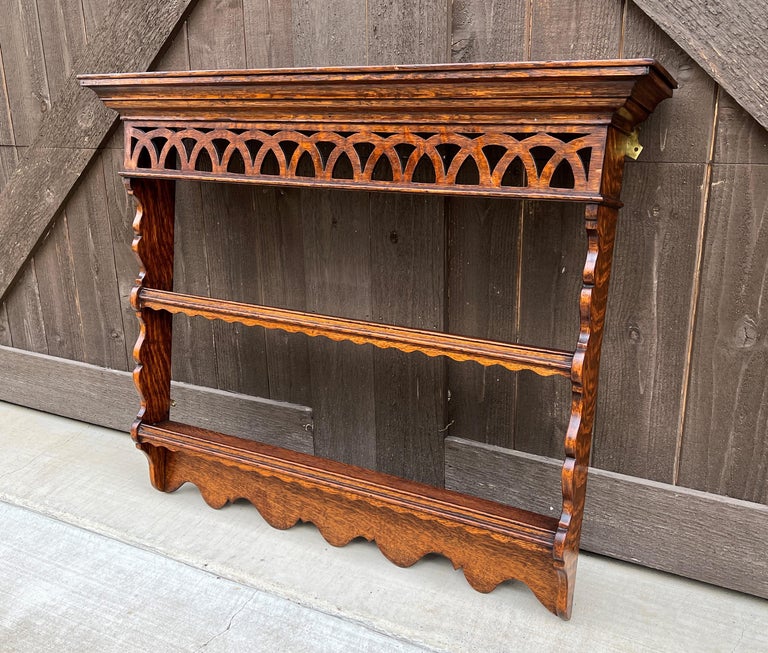 Antique English Plate Rack Wall Shelf Display Rack Arts and Crafts Oak ...