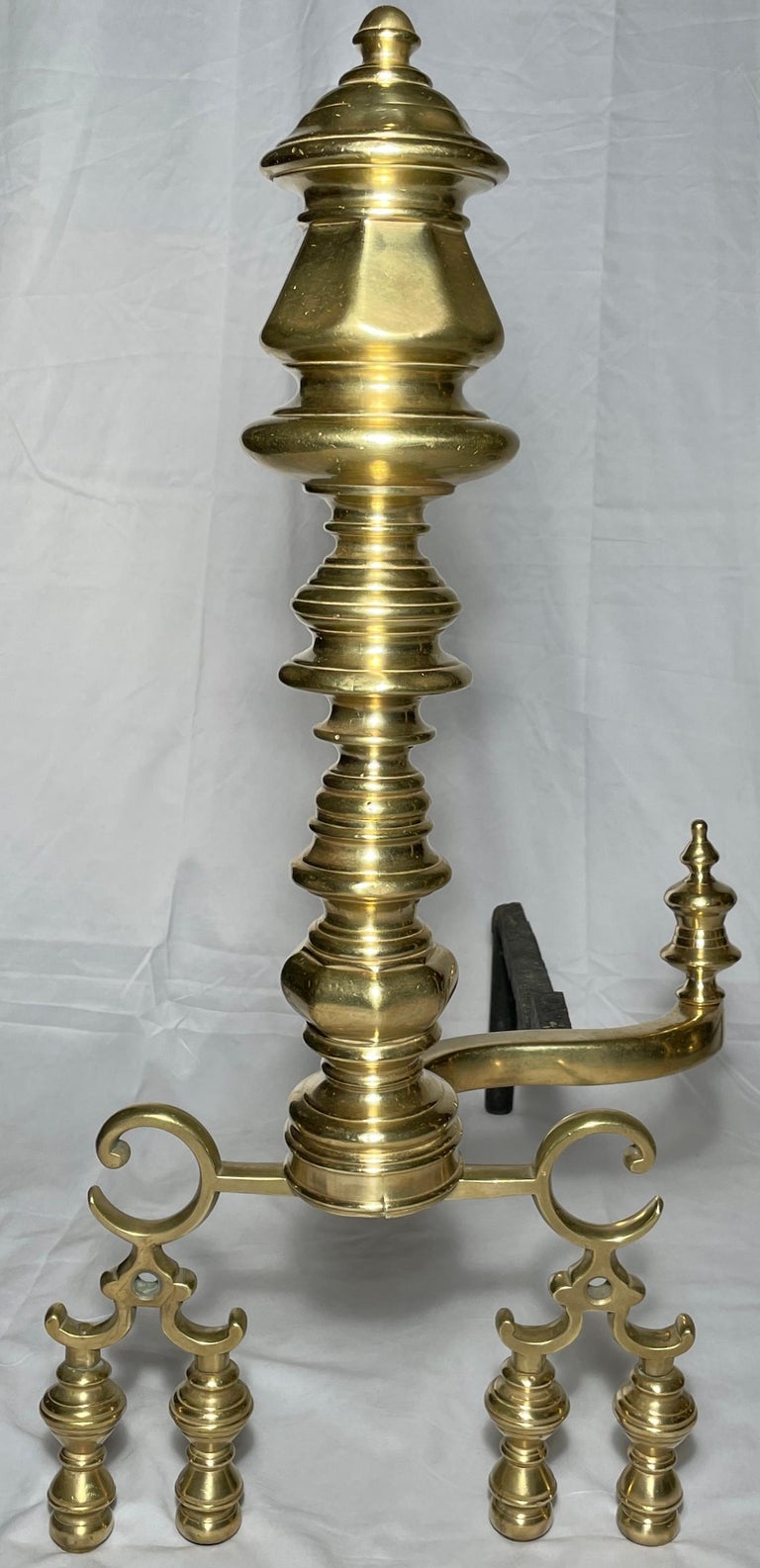 Antique English Polished Brass Fireplace Andirons, circa 1860 For Sale ...