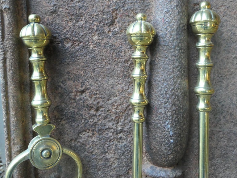 Antique English Polished Brass Victorian Style Fireplace Set, 19/20th C ...