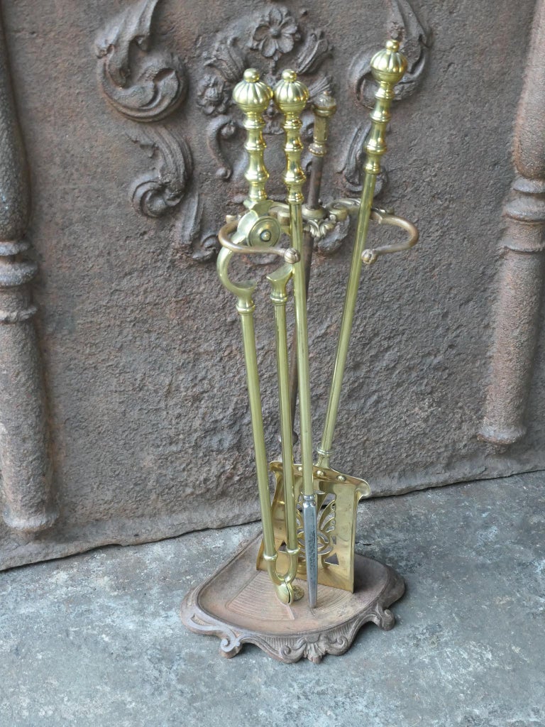 Antique English Polished Brass Victorian Style Fireplace Set, 19/20th C ...