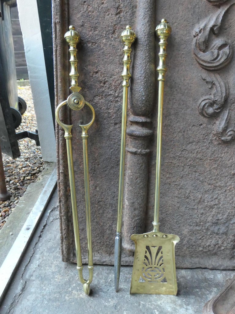 Antique English Polished Brass Victorian Style Fireplace Set, 19/20th C ...