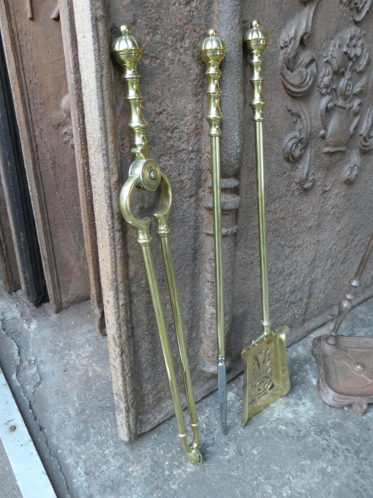 Antique English Polished Brass Victorian Style Fireplace Set, 19/20th C ...