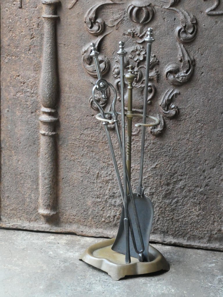 Antique English Polished Steel and Brass Victorian Companion Set, 19th ...