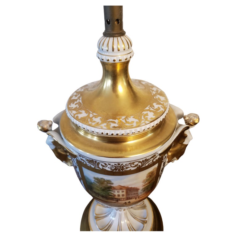 Antique English Porcelain Hand Painted 24K Gold Plated Trophy Lamp ...