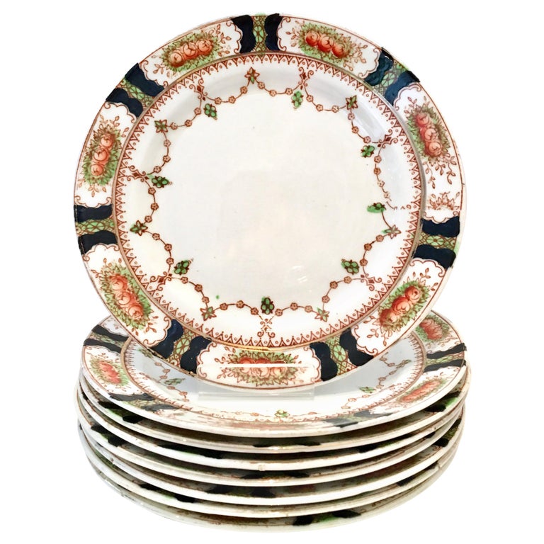 Antique English Porcelain Set of Eight Salad/Dessert Plates by, Bell ...