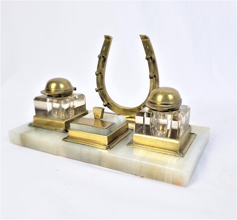 Antique English Presentation Inkwell and Desk Set with Horse Jockey ...