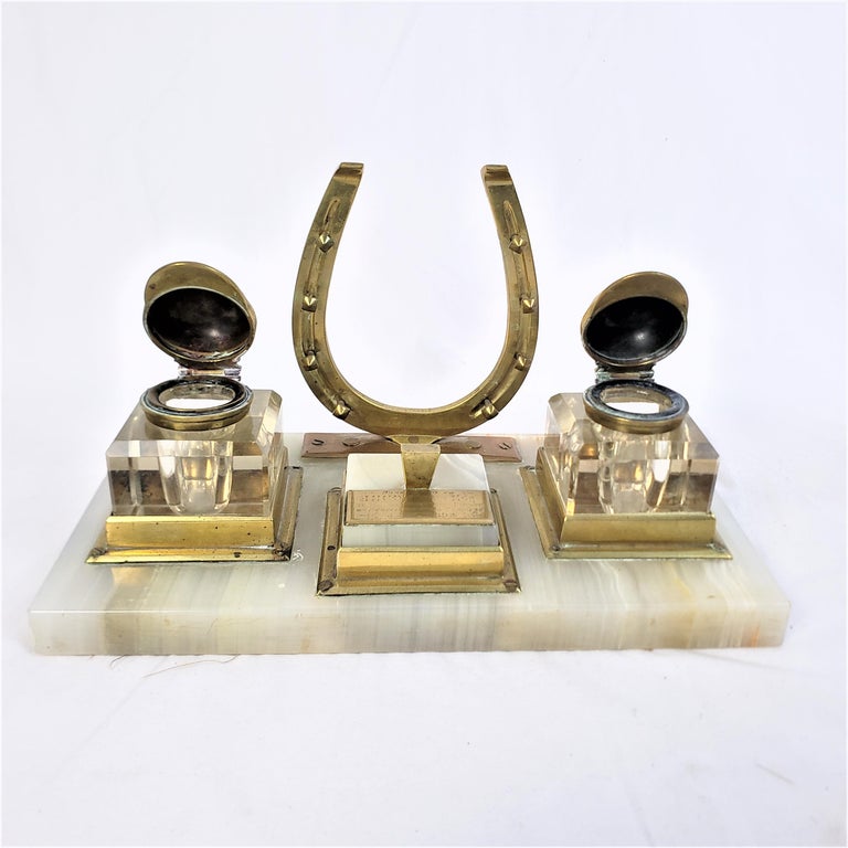 Antique English Presentation Inkwell and Desk Set with Horse Jockey ...