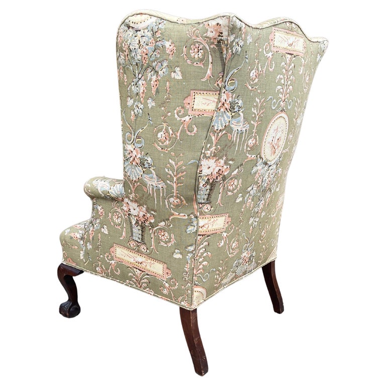 Antique English Queen Anne Style Upholstered Wingback Chair For Sale at ...