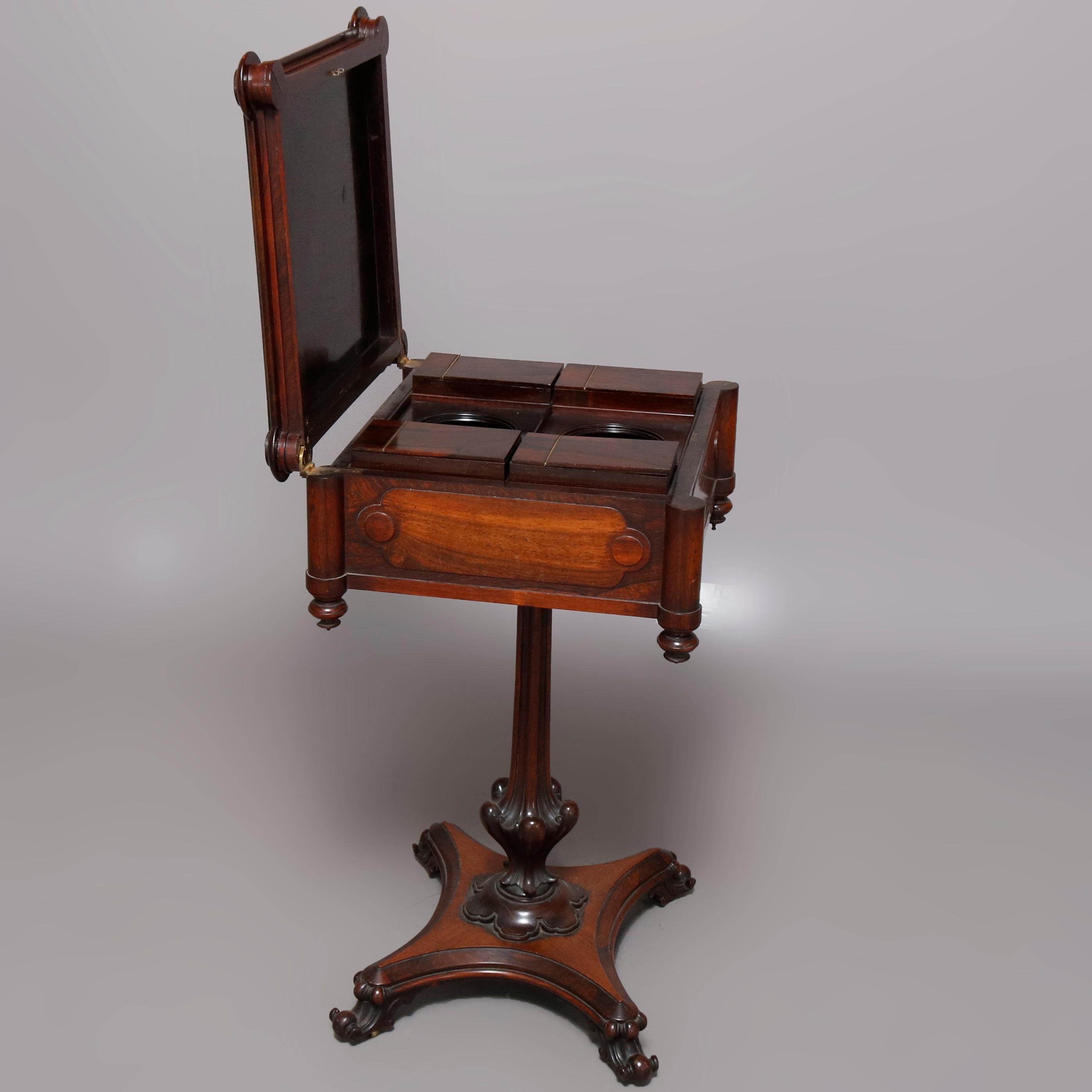 Antique English Regency Carved Rosewood Teapoy, 19th Century at 1stDibs
