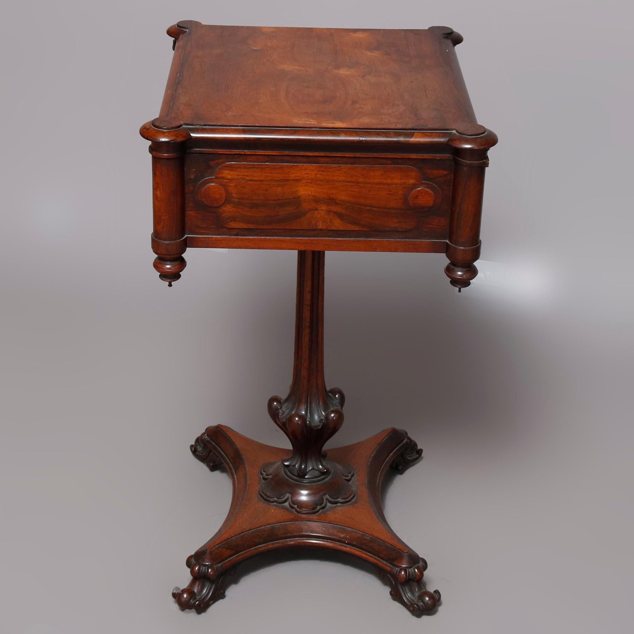 Antique English Regency Carved Rosewood Teapoy, 19th Century at 1stDibs