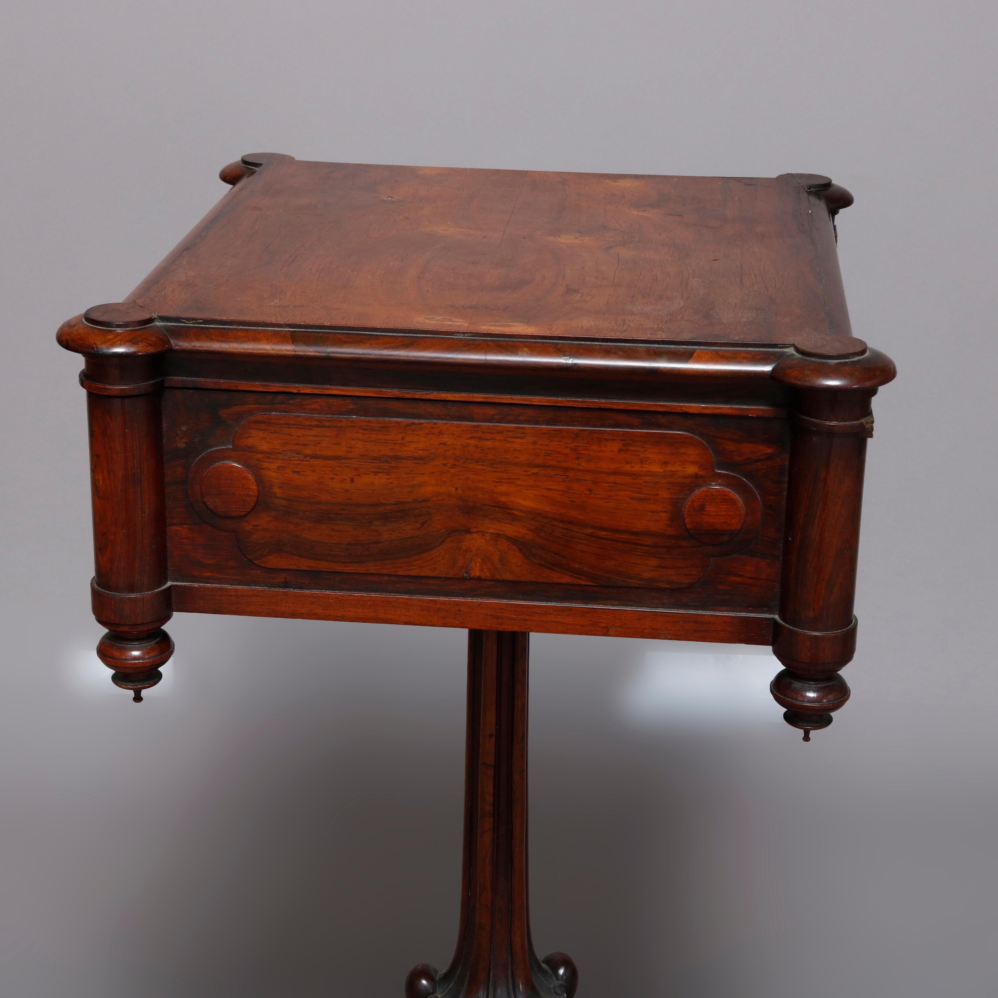Antique English Regency Carved Rosewood Teapoy, 19th Century at 1stDibs