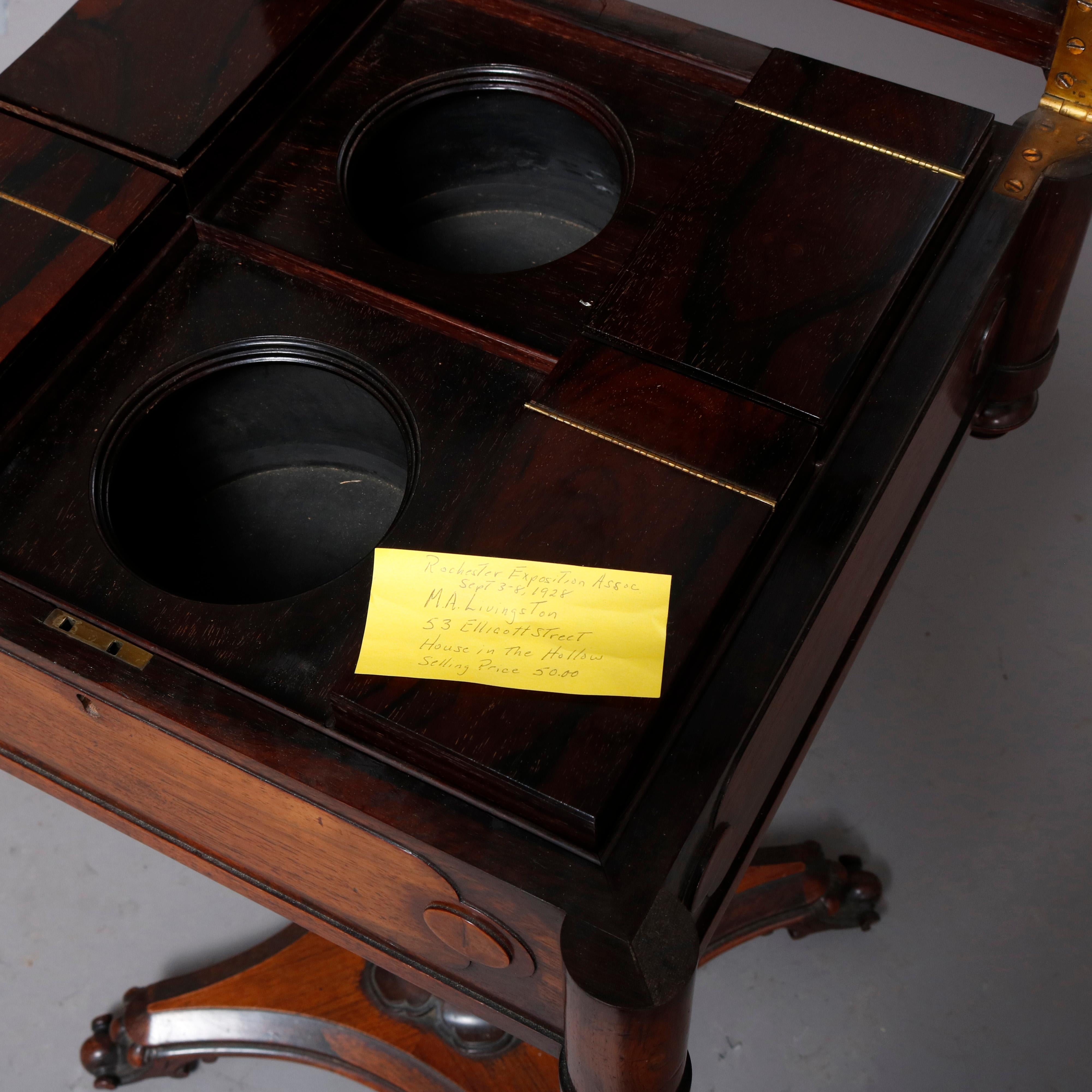 Antique English Regency Carved Rosewood Teapoy, 19th Century at 1stDibs