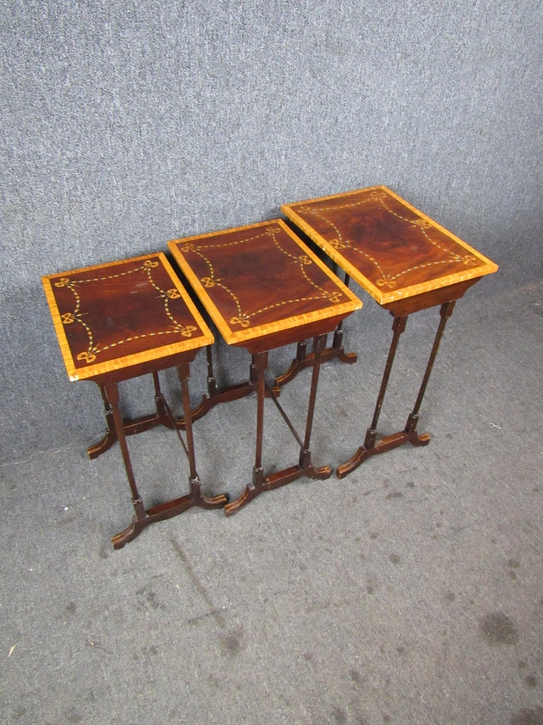 Antique English Regency Inlaid Nesting Tables For Sale at 1stDibs