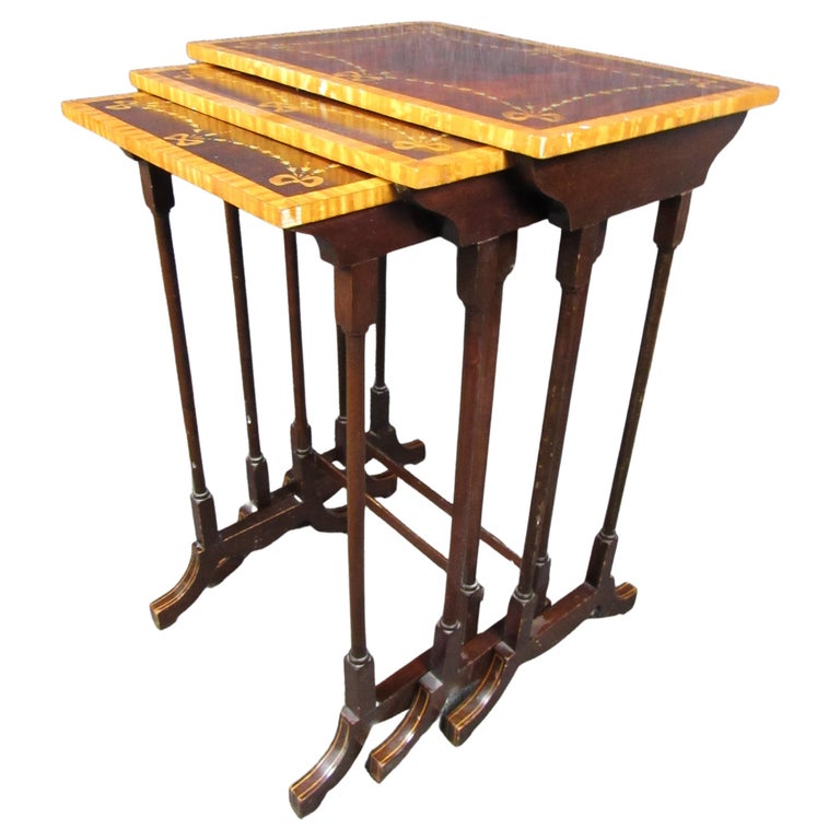 Antique English Regency Inlaid Nesting Tables For Sale at 1stDibs
