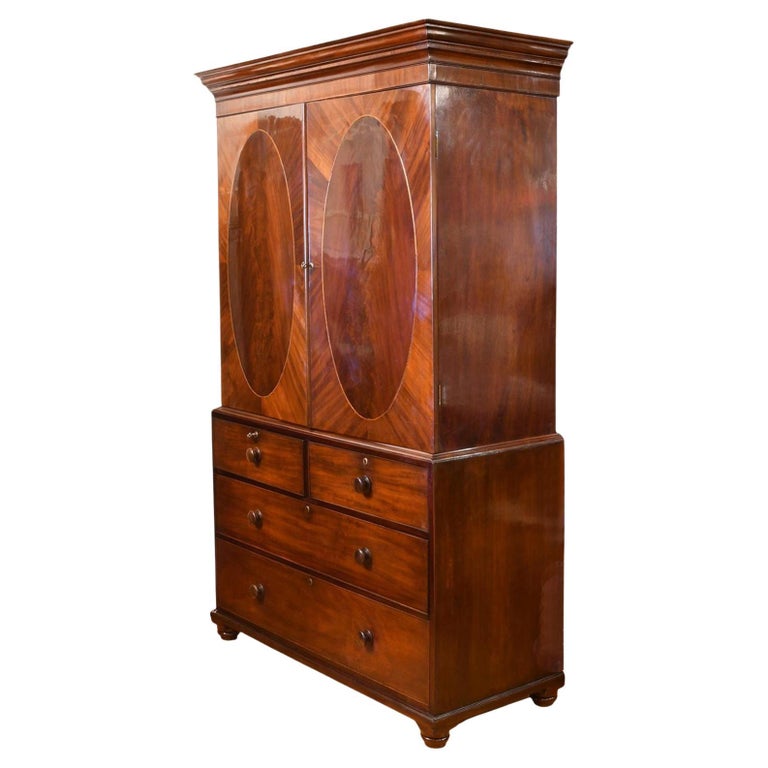 Antique English Regency Linen Press in Mahogany w/ Interior and ...