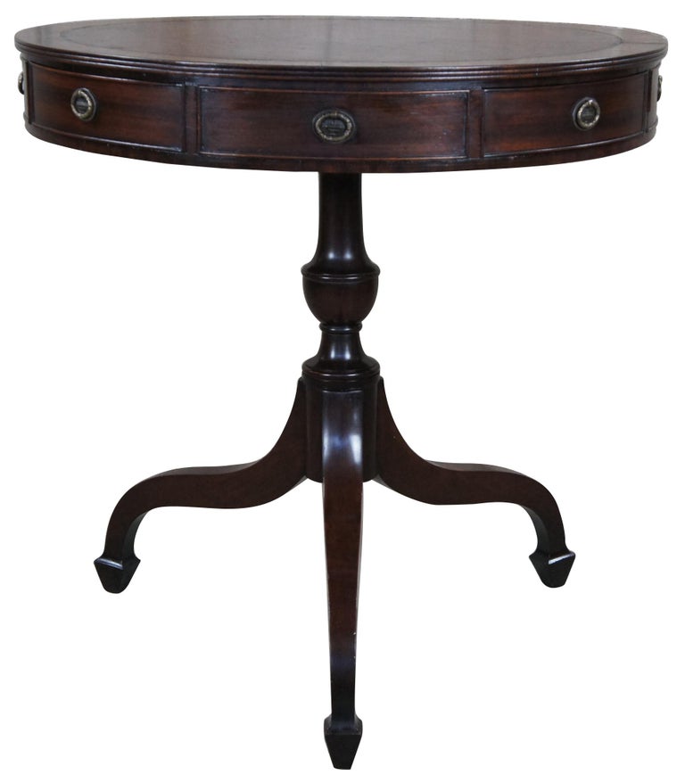 Antique English Regency Mahogany Tooled Leather Rent Table Drum Swivel ...