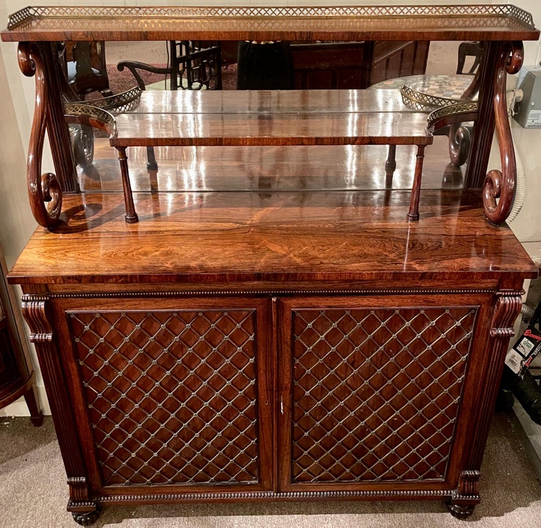 Antique English Regency Rosewood Cabinet with Mirror and Galleried Top ...
