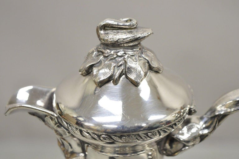 Antique English Regency Swan Finial Silver Plated Tea Pot Set, 3 Pc Set ...