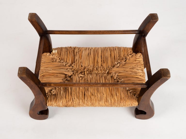 Antique English Rush And Beech Footstool Stool C.1930 For Sale at 1stDibs