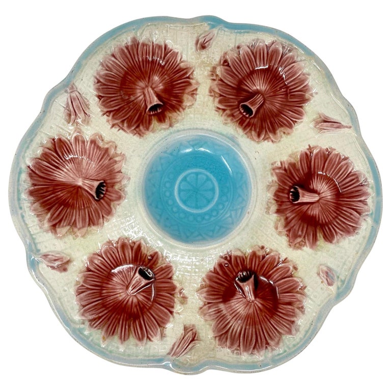 Antique English "Samuel Lear" Majolica Oyster Plate in Starflower ...