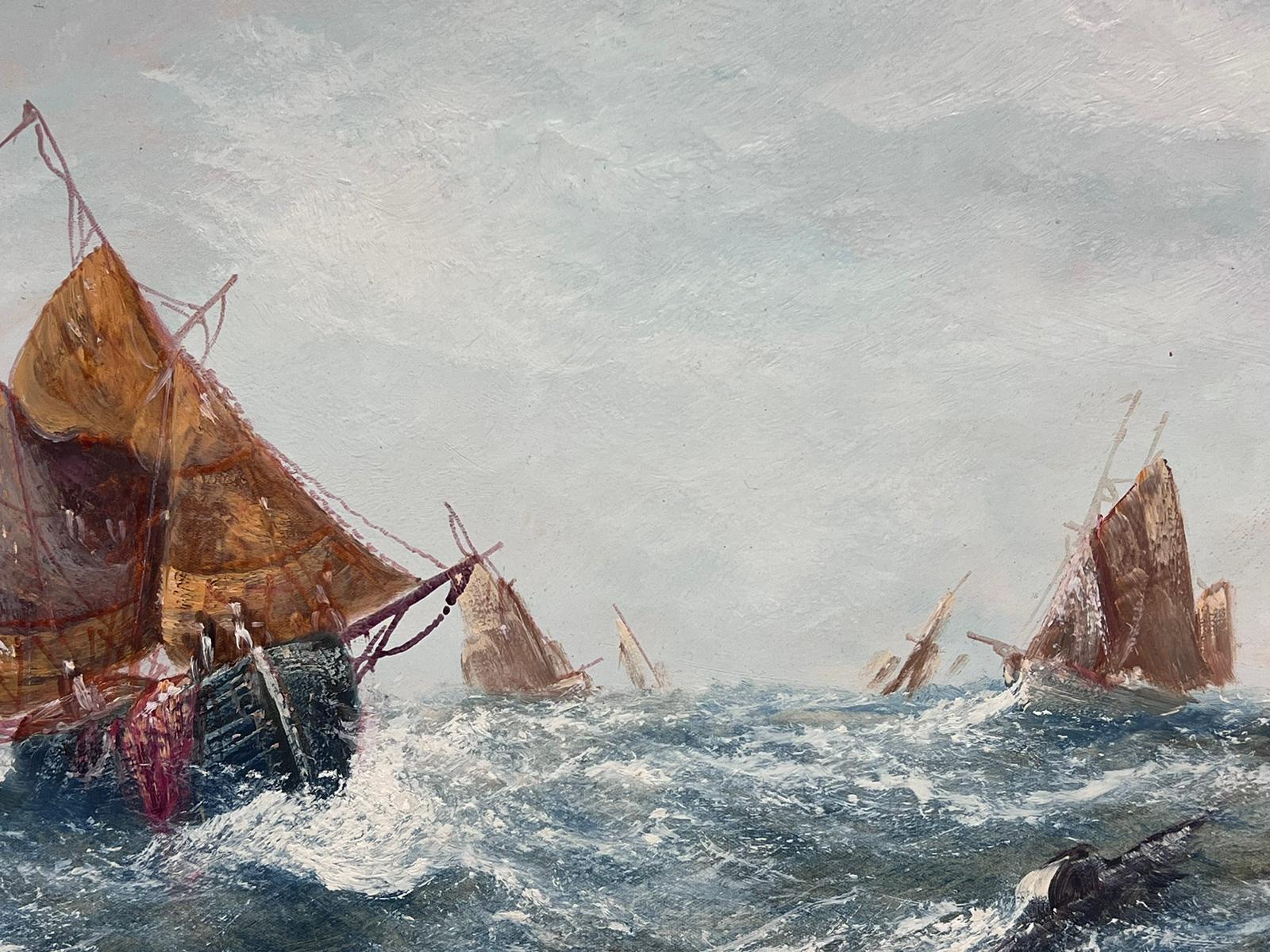 Antique English School - Late Victorian English Marine Oil Painting Fishing Boats in Choppy Seas ...